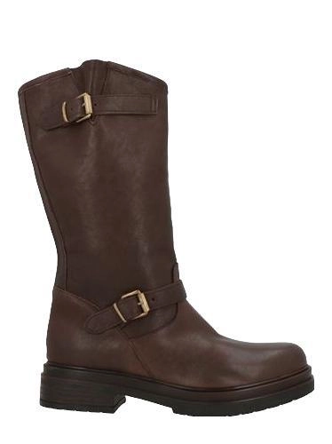 DIVINE FOLLIE Leather Buckled Block Heel Boots - Brown