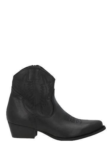 DIVINE FOLLIE Leather Cuban Heel Pointed Toe Ankle Boots - Black