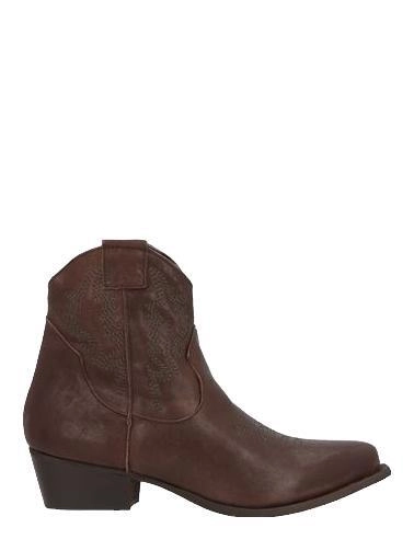 DIVINE FOLLIE Leather Cuban Heel Pointed Toe Ankle Boots - Brown