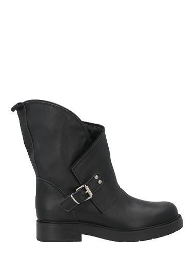 DIVINE FOLLIE Leather Biker Ankle Boots - Black