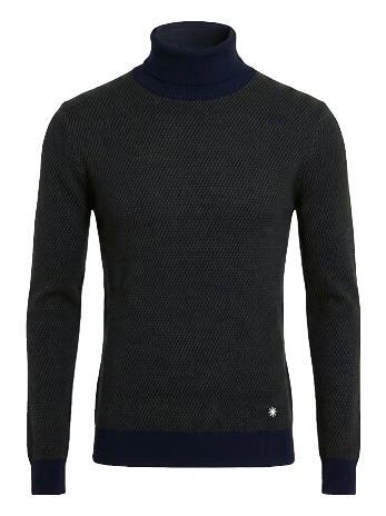 MANUEL RITZ Two-tone Turtleneck Pullover - Navy