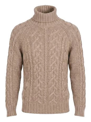 Brunello Cucinelli Taupe Cashmere Cable-knit Turtleneck - Grey