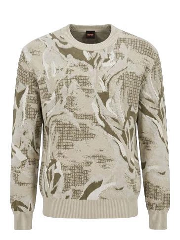 BOSS Intarsia-knit Velvet Crewneck Sweater - Sage Green