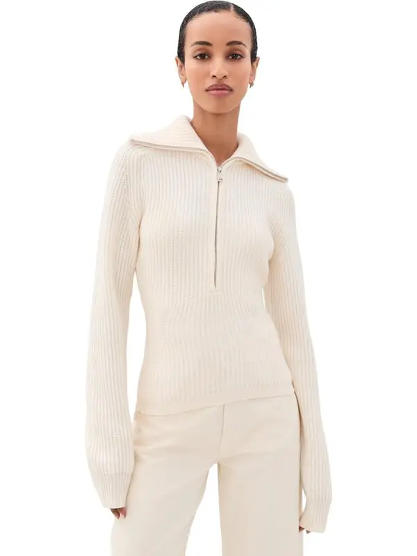 ANINE BING June Trucker Collar Sweater - Ecru