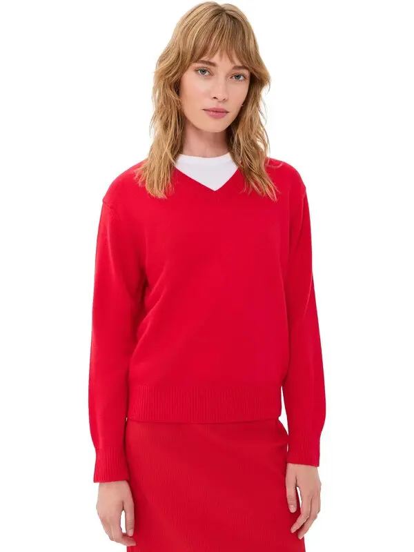 DUNST Cashmere V-neck Sweater - Red