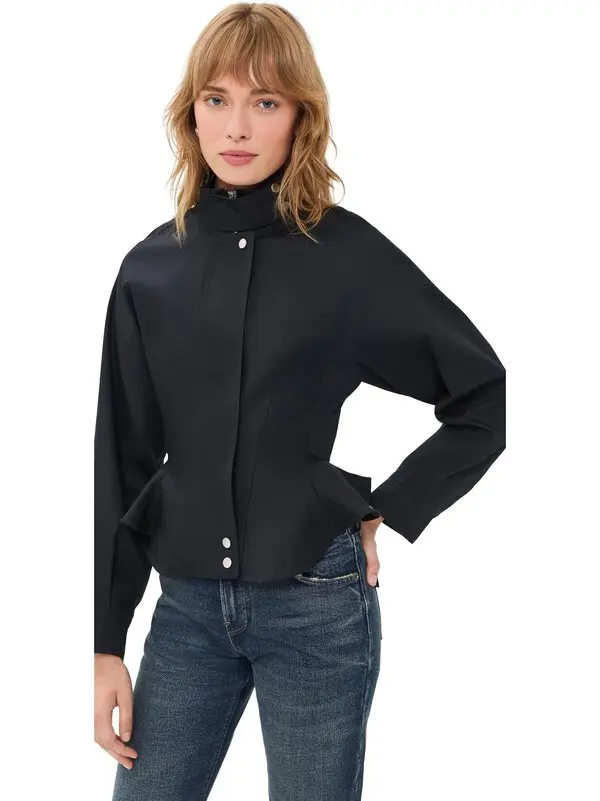 Staud Archie Jacket With Peplum Hem And Leather Trim - Black
