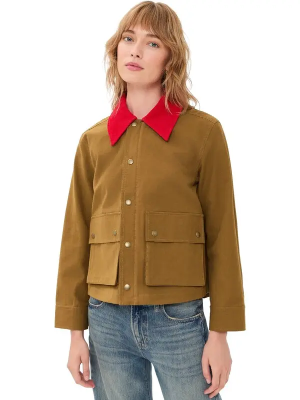 The Great. The Swingy Jacket - Rust With Bright Red
