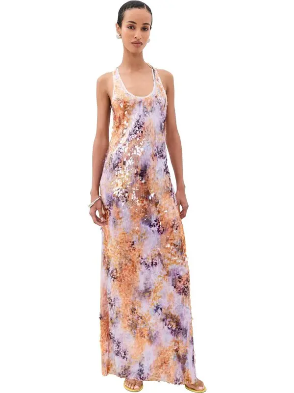 Staud Juanita Maxi Dress Sequined Abstract Floral - Afterglow