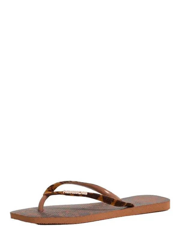 Havaianas Square Velvet Thong Sandals With Floral Print - Rust