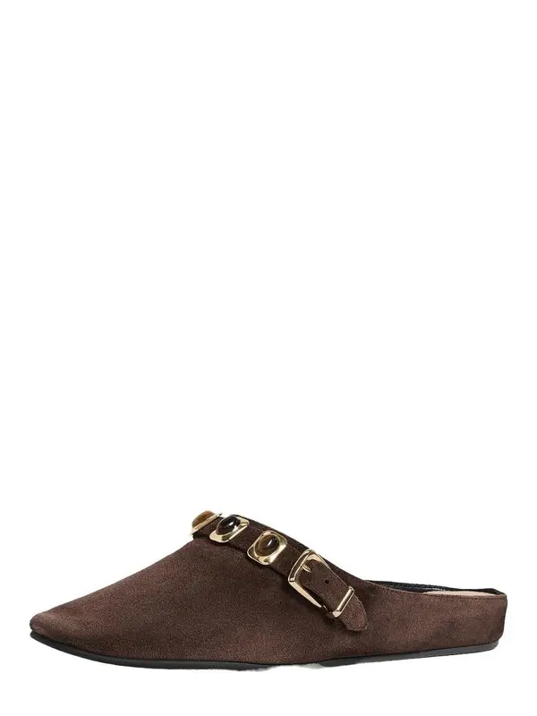 Veronica Beard Suede Cabochon Mules - Espresso