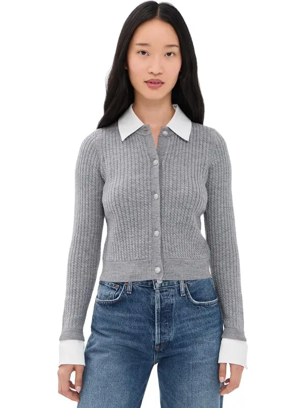 Alice + Olivia Dollie Cardigan With Removable Collar And Cuffs - Medium Heather Grey