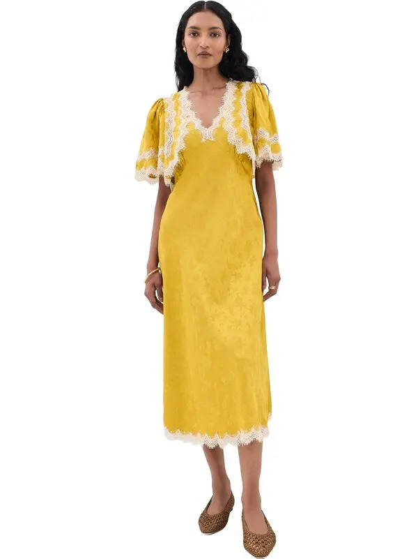 Sea Shay Lace Cape Midi Dress - Yellow