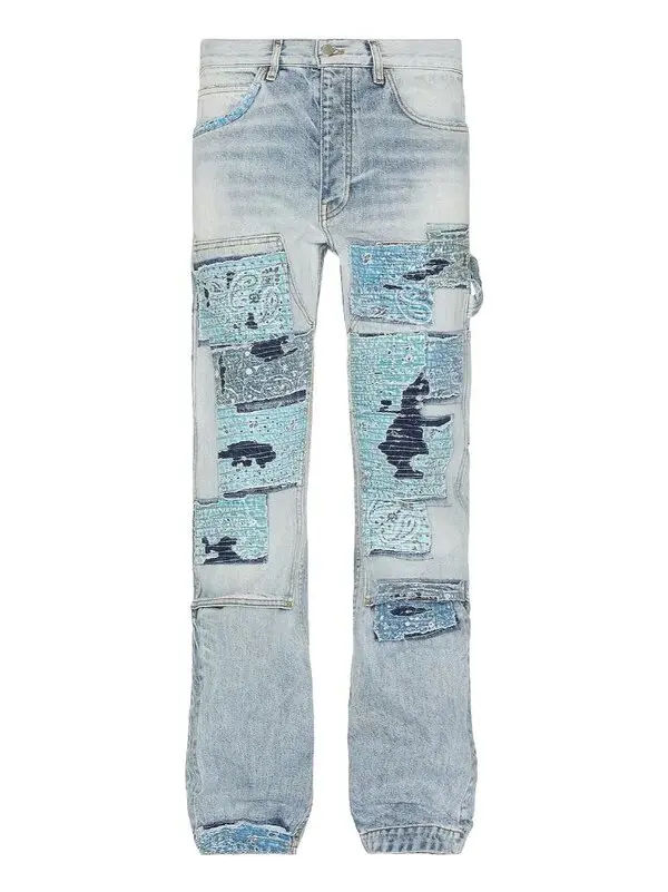 Amiri Patchwork Detailed Straight Leg Jeans - Gray