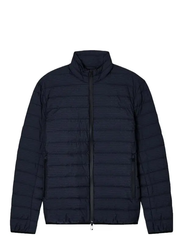 Emporio Armani Water-repellent Quilted Down Jacket With Jacquard Logo - Navy Blue