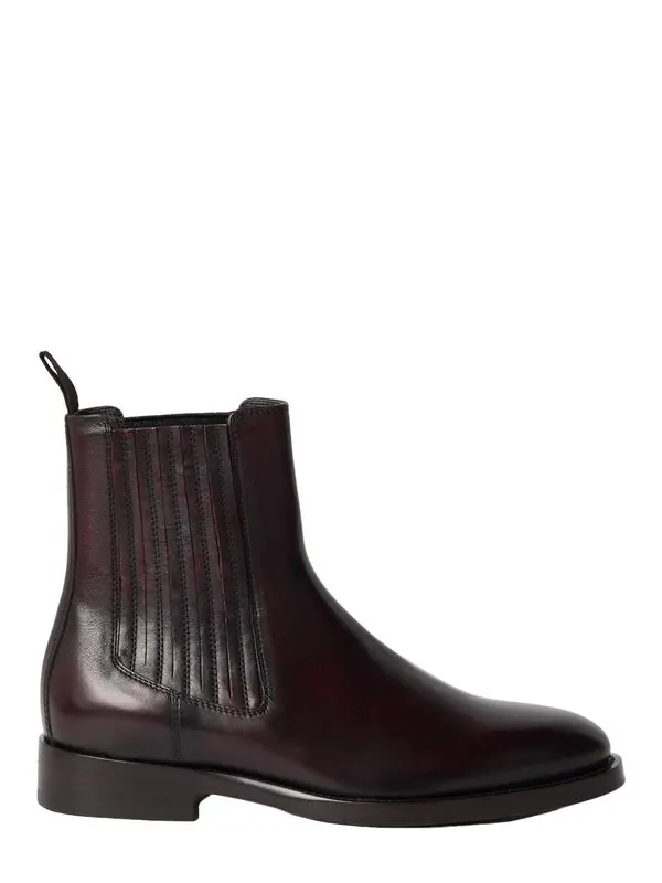 Brunello Cucinelli Burnished Leather Chelsea Boots - Deep Reddish Brown