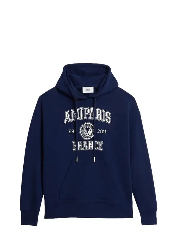 AMI Paris Logo Printed Drawstring Hoodie - Black