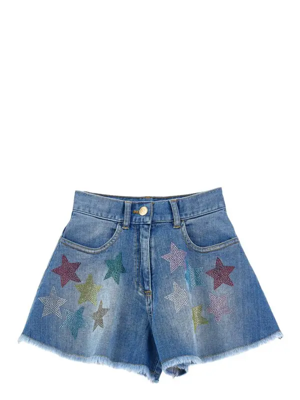 Monnalisa Star Embellished Denim Shorts - Blue