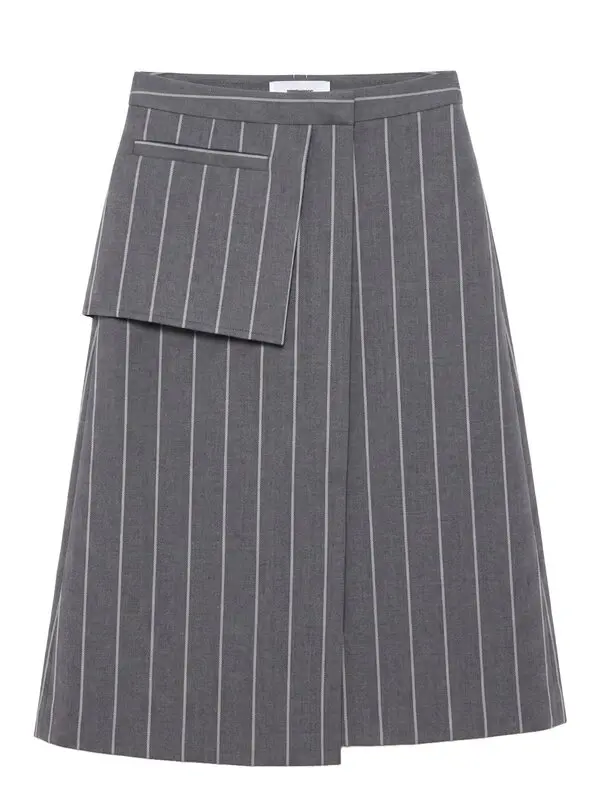 RITA ROW Pinstriped Midi Skirt With Rhinestone Embellishments - Grey