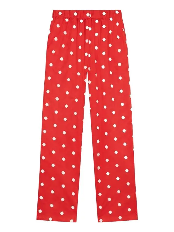 RITA ROW Embroidered Floral Straight-leg Pants - Red