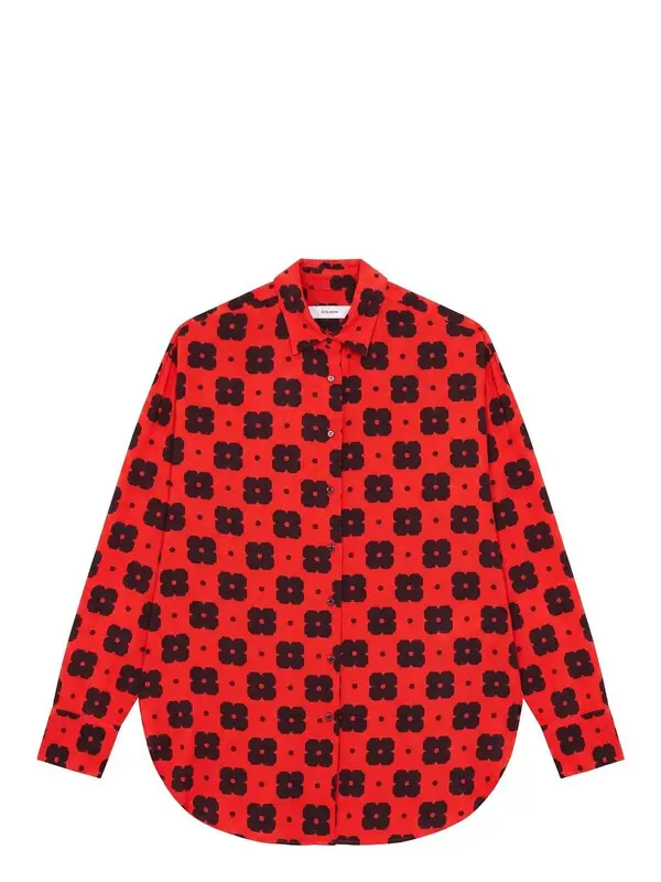RITA ROW Graphic Floral Print Long Sleeve Shirt - Red