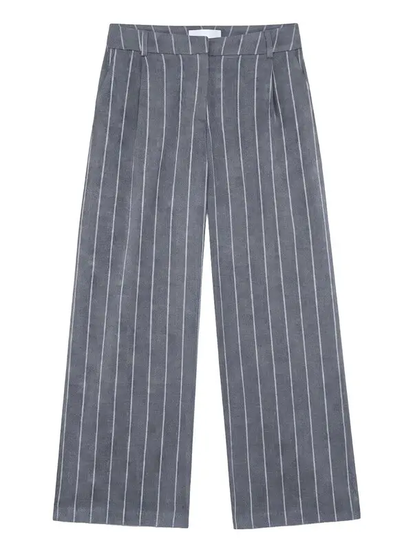 RITA ROW Muga Pinstriped Tailored Wide Leg Pants - Grey