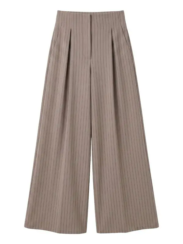 RITA ROW Wide-leg Striped Crepe Trousers - Beige