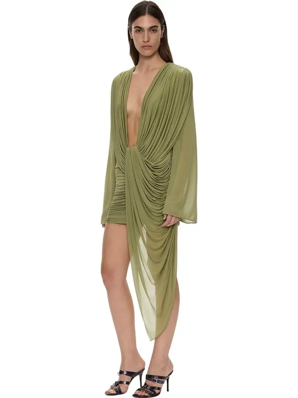 Christopher Esber Ripple Drape Long Sleeve Mini Dress - Fennel