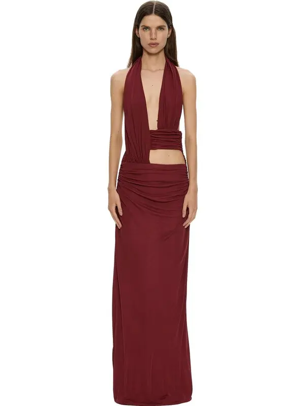 Christopher Esber Draped Cummerbund Jersey Maxi Dress - Wine