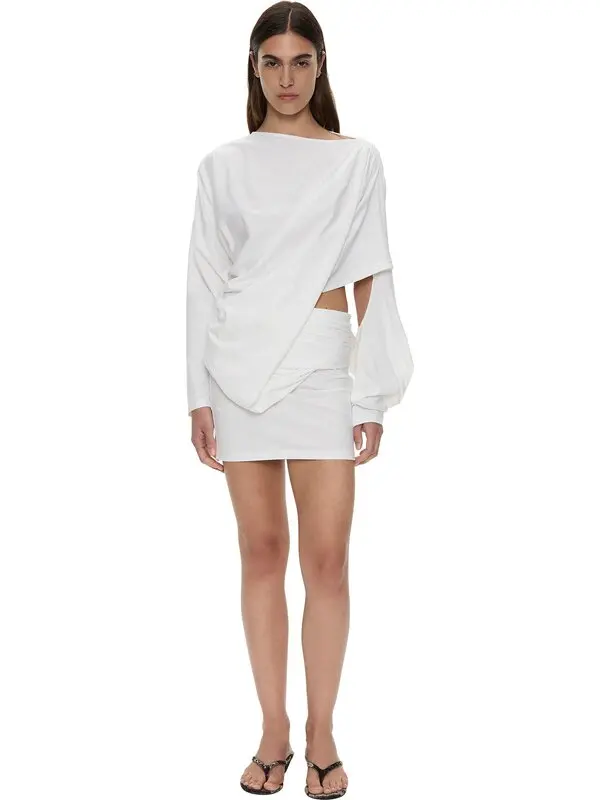 Christopher Esber Aiba Draped Cotton Jersey Long Sleeve Mini Dress - White