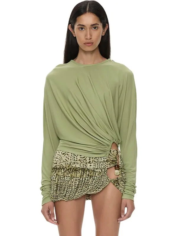 Christopher Esber Long Sleeve Jersey Top With Cut-out Detail - Fennel