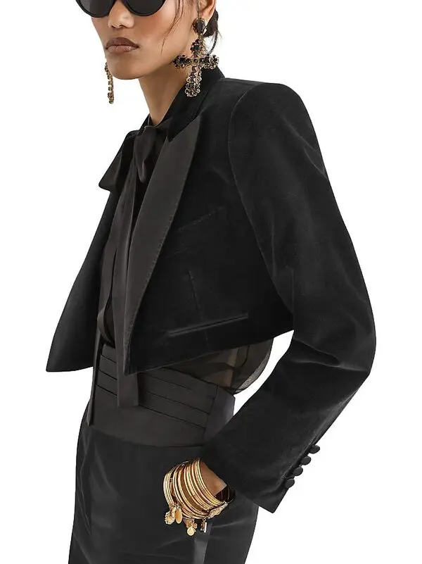 Dolce & Gabbana Spencer Velvet Cropped Tuxedo Jacket - Black