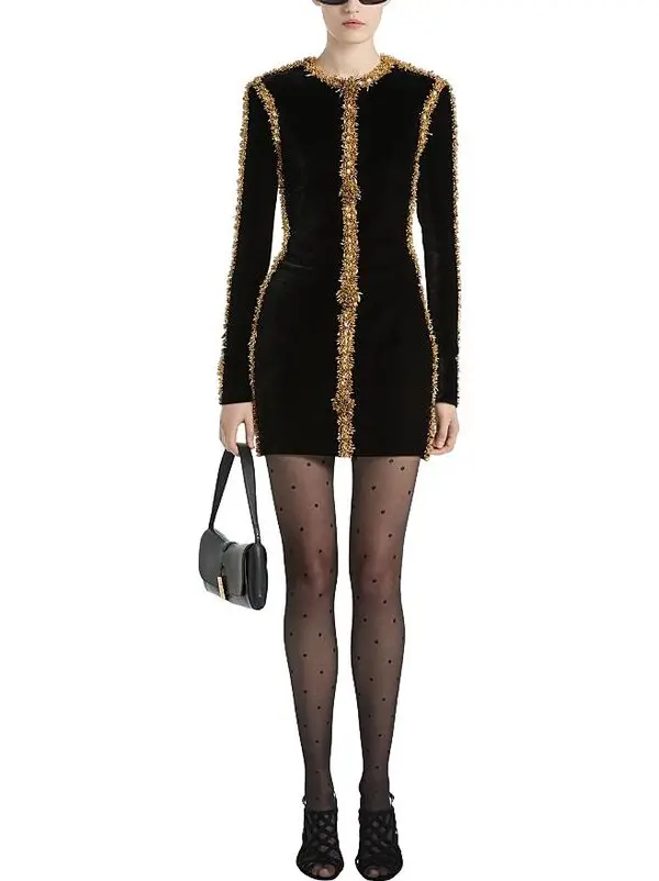 Balmain Velvet Dress With Embroidered Trim - Black