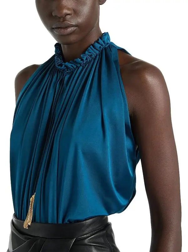 Balmain Pleated Flowing Jersey Top - Blue