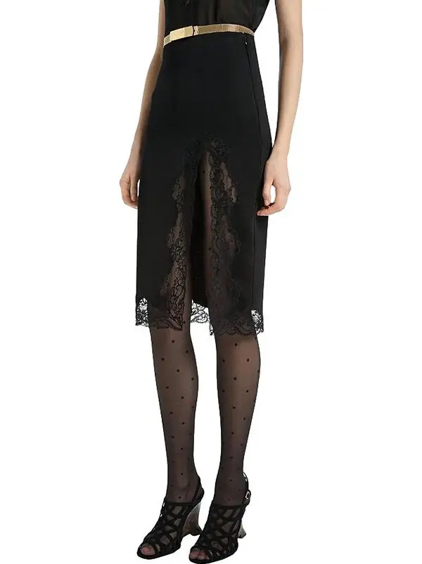 Balmain Knit Midi Skirt With Lace Detail - Black