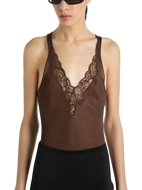 Balmain Lace Trimmed Knit Vest Top - Brown