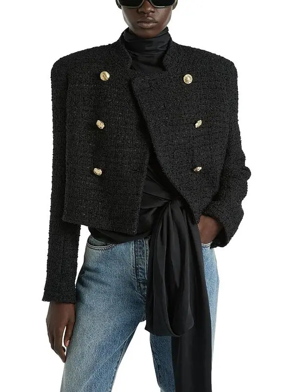Balmain Tweed Officer Jacket With Gold-tone Buttons - Black