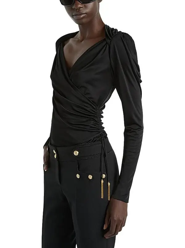 Balmain Draped Flowing Jersey Top - Black