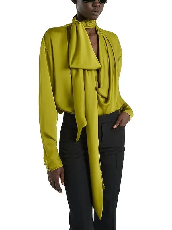 Balmain Draped Silk Chiffon Blouse - Green