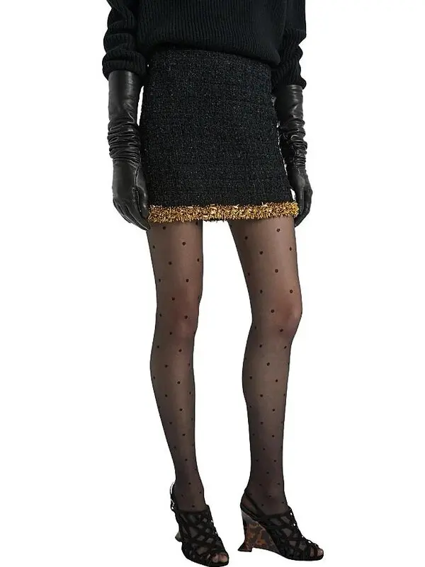 Balmain Tweed Mini Skirt With Embroidered Trim - Black