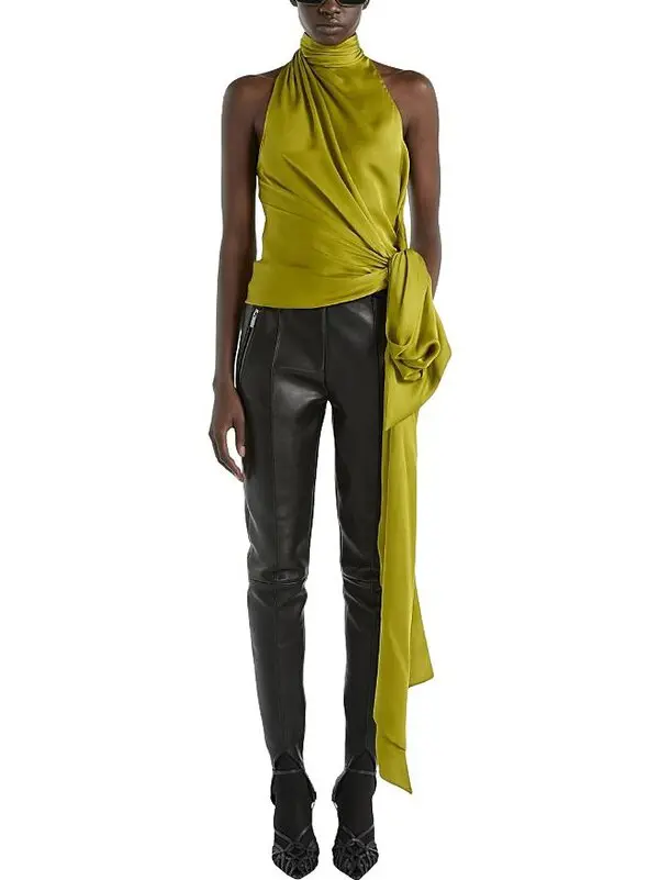 Balmain Open-back Silk Chiffon Top - Green