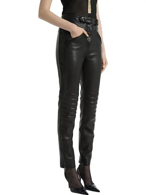 Balmain Lambskin Biker Trousers - Black