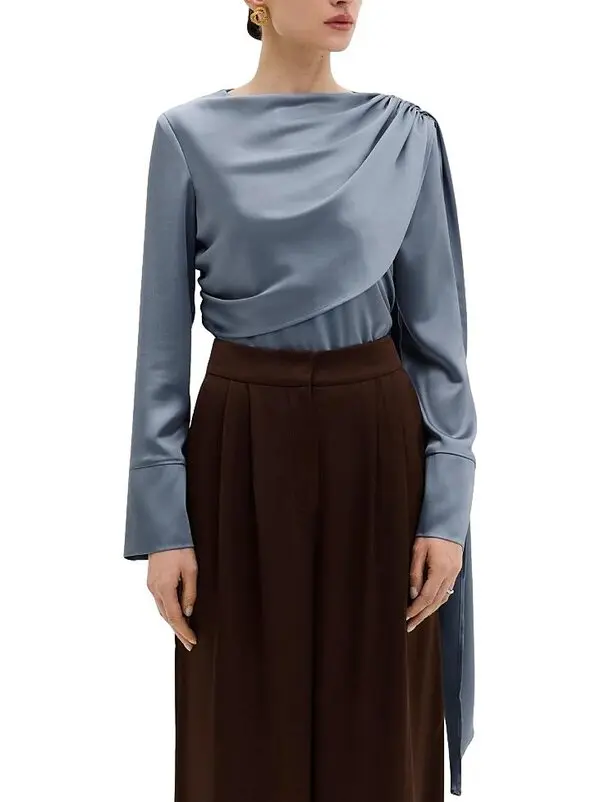 MALINA Melandy Draped Cape Blouse - Steel Blue