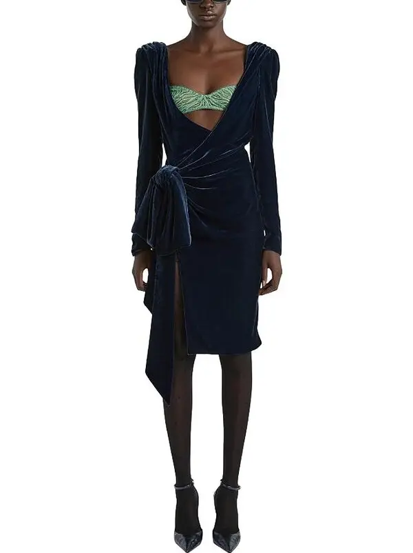 Balmain Velvet Dress With Lace Detail - Blue