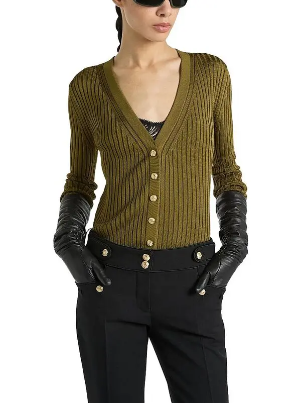 Balmain Buttoned Ribbed Knit Cardigan - Green
