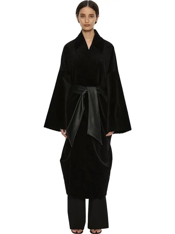 Christopher Esber Manor Corduroy Wrap Coat With Leather Belt - Black