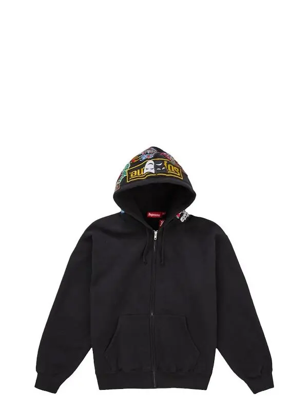 Supreme Patches Zip Up Hooded Sweatshirt - Black