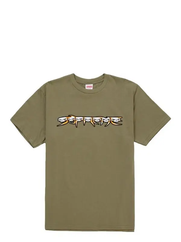 Supreme Skulls Spellout Tee Shirt - Light Olive