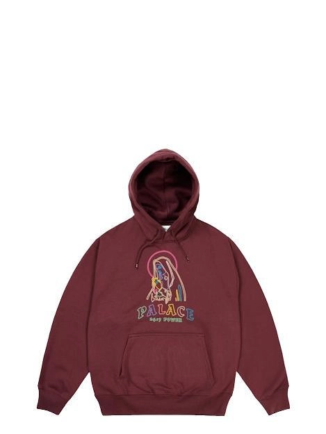 PALACE Pray For Us Embroidered Hooded Sweatshirt - Maroonish