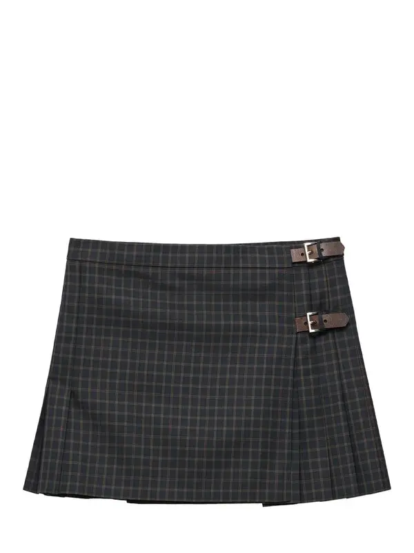 Prada Checked Wool Miniskirt - Blue