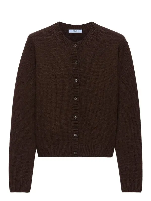 Prada Cashmere Cardigan With Ribbed Trim - Brown